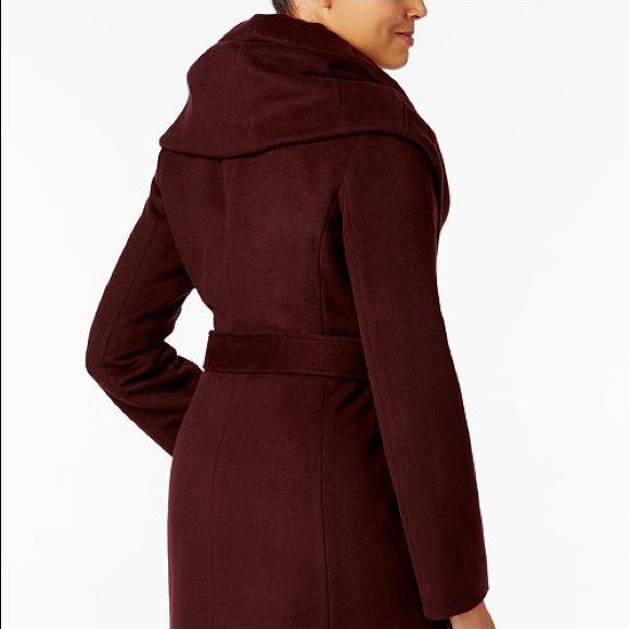 T Tahari | Jackets & Coats | Marla Wrap Collar Coat In Burgundy | Poshmark